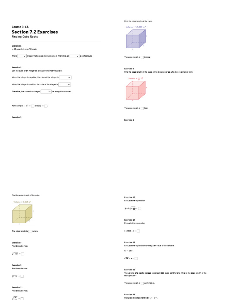 Cube Roots & Expressions Exercises | PDF | Square Root | Numbers
