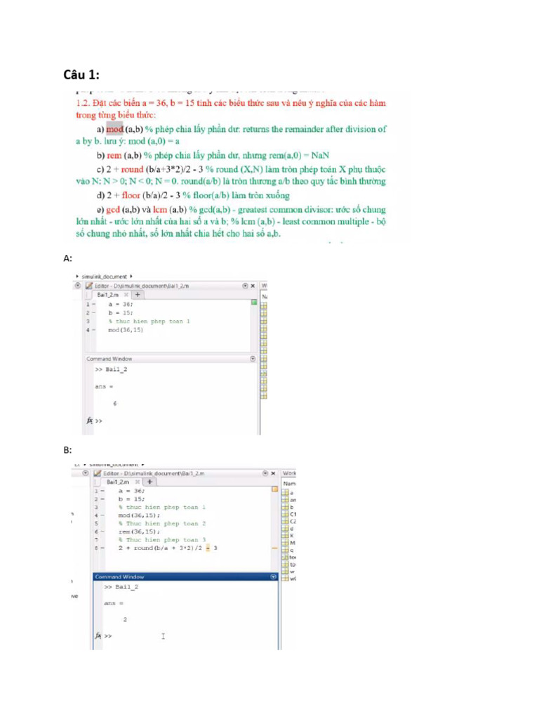 Bài Tập Ôn Thi Matlab | PDF