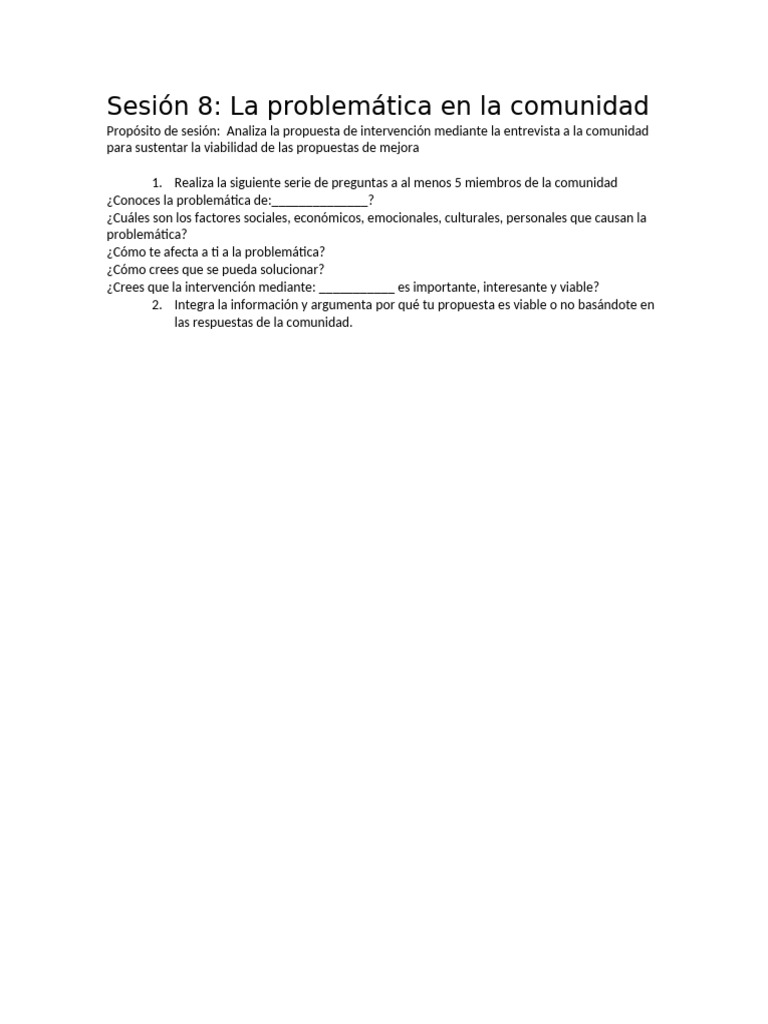 Sesión 8 La Problemática en La Comunidad | PDF