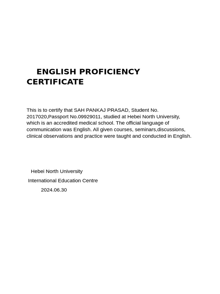 2 1 English Proficiency Certificate | PDF