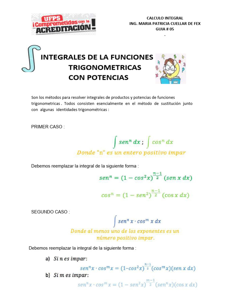 Guia # 5. Integracion de Funciones Trigonometricas Varias Formas | PDF