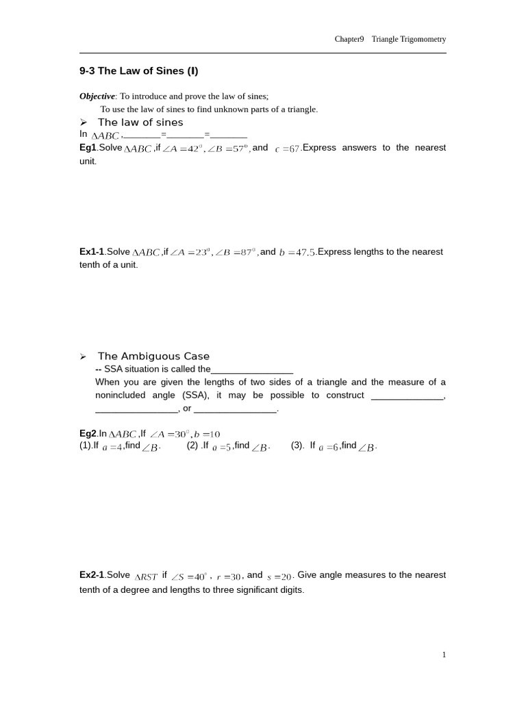 9-3 The Law of Sines ( ) | PDF