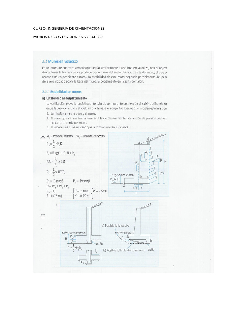 MUROS DE CONTENCION EN VOLADIZO | PDF