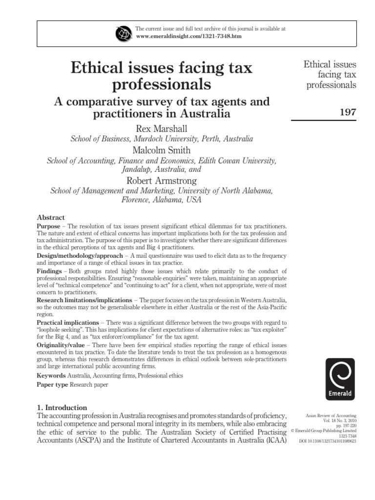 Ethical Dilemmas in Tax Practice Australia | PDF | Survey Methodology ...