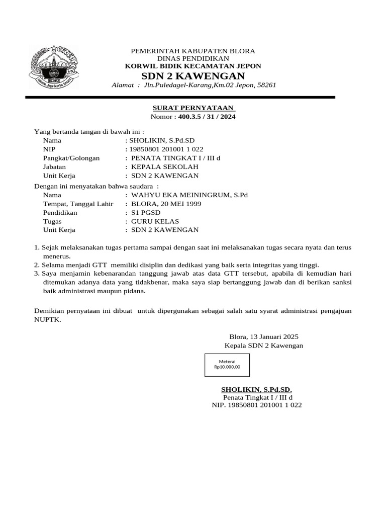 SPTJM pengajuan NUPTK | PDF