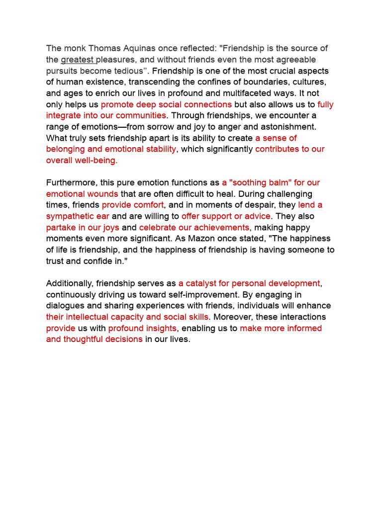 The Importance of Friendship | PDF