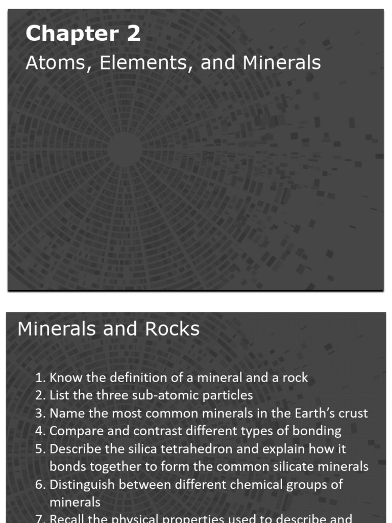CH - 2 - ATOMS - MINERALS Geol107 | PDF | Minerals | Chemical Bond