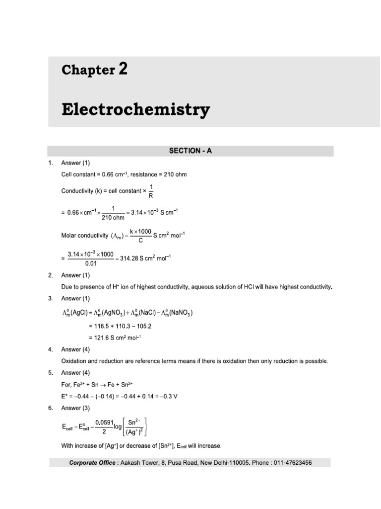 Momentum Booster Solutions of Chapter-2 Electrochemistry | PDF
