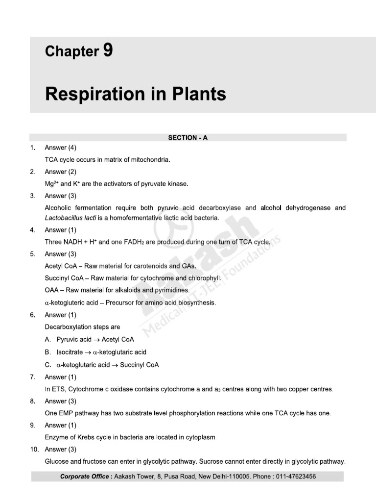 MBN Chap-9 Respiration in Plants | PDF
