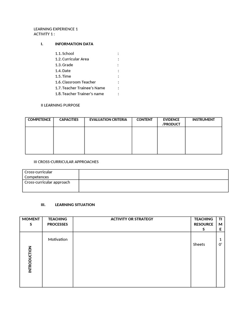 Lesson plan - modelo | PDF | Learning | Procedural Knowledge