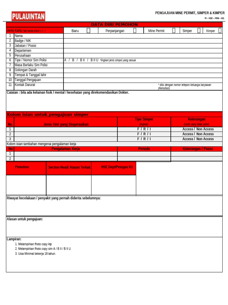 Form - Pengajuan Mine Permit & Simper - Pi-1 | PDF