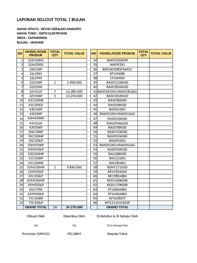 File Sumary Print Out Sellout SPM Toshiba Tvmi | PDF