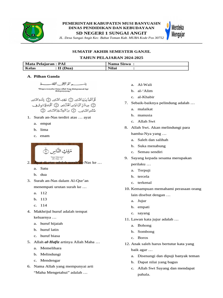SOAL AGAMA KELAS 2 | PDF