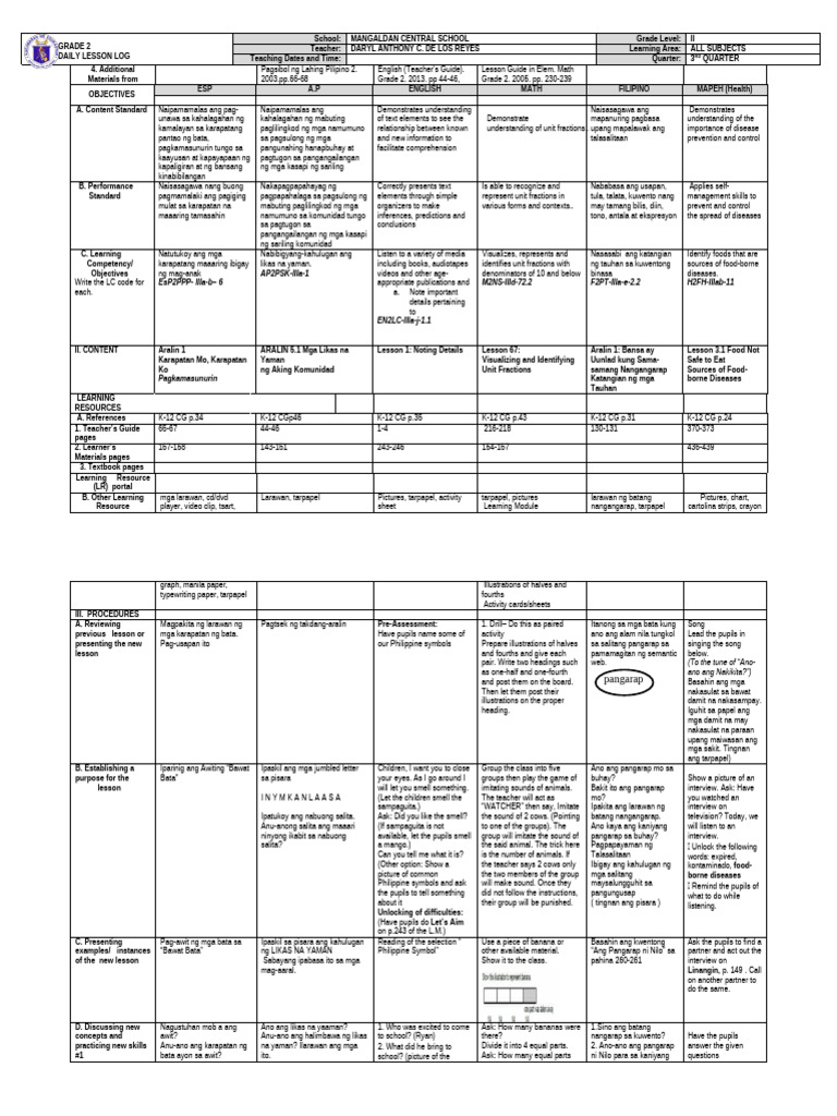 DLL - All Subjects 2 - Q3 - W1 - D1 | PDF