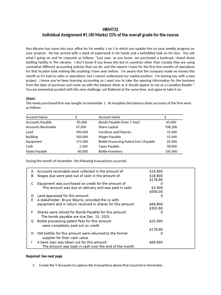 Written Assignment01 Instructions W25 | PDF | Balance Sheet | Cash