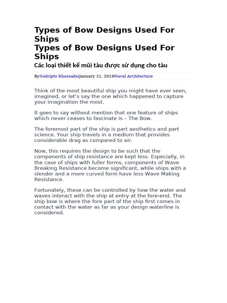 Types of Bow Designs Used For Ships | PDF | Hull (Watercraft) | Ships