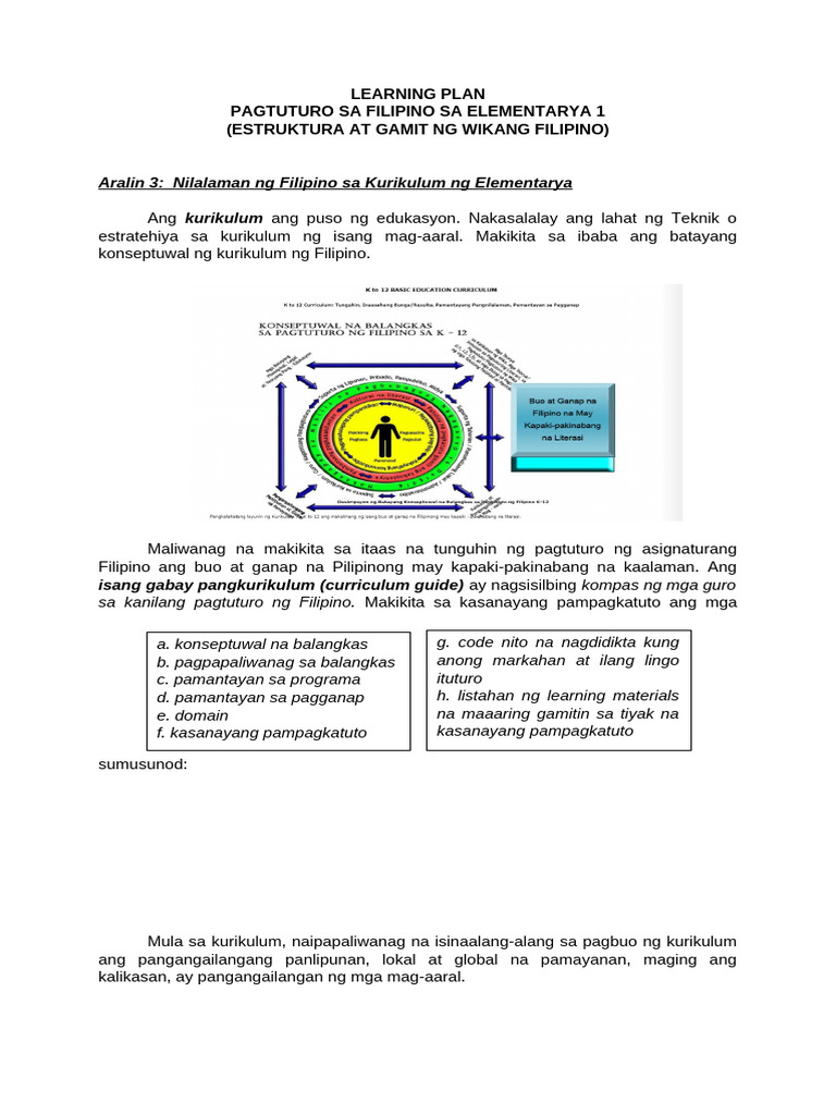 Learning Plan Filipino | PDF