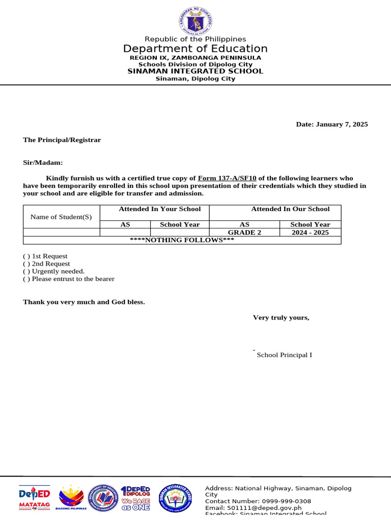 Request Form SF10 | PDF