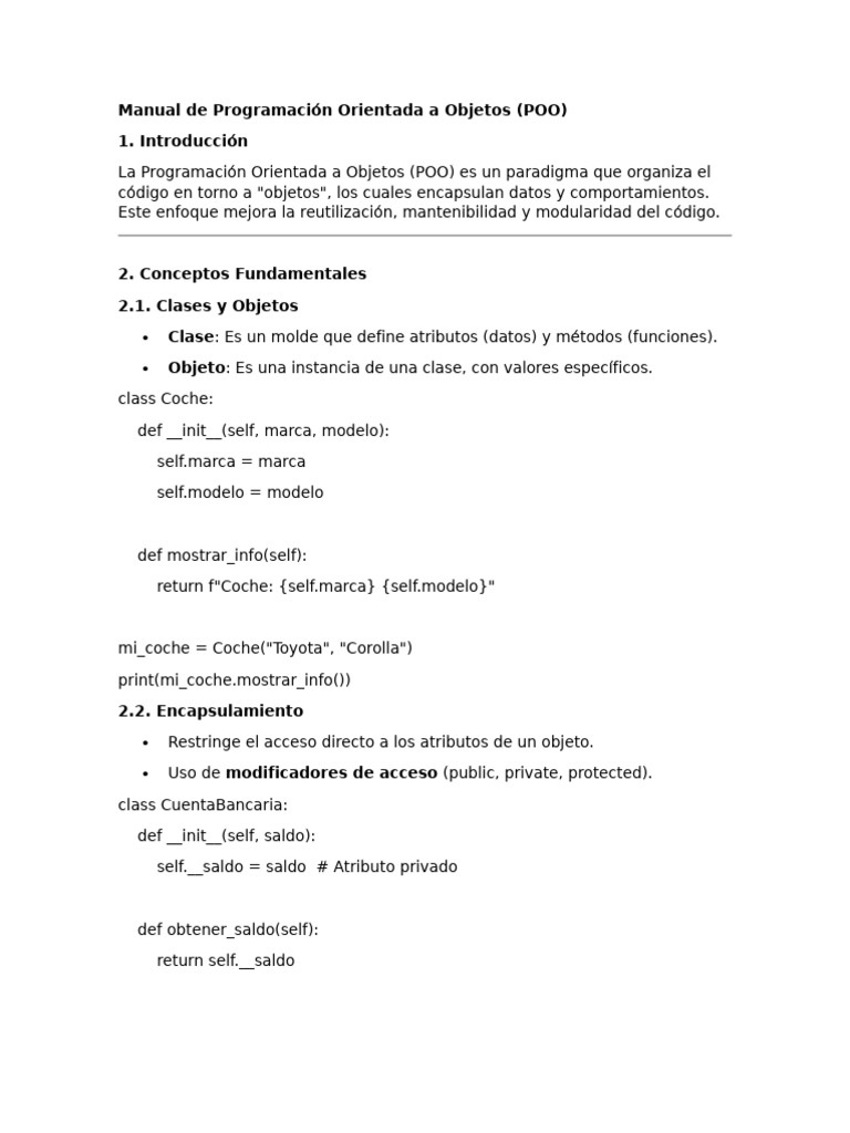 Manual de Programación Orientada a Objetos (POO) | PDF | Objeto (informática) | Herencia ...