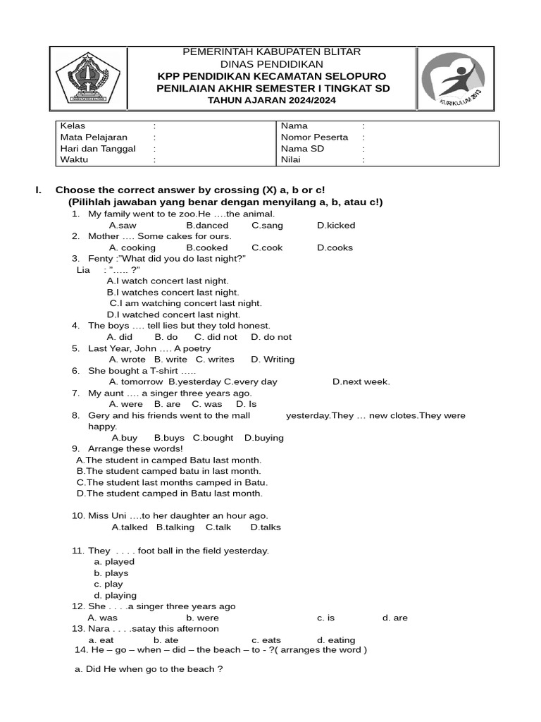 Soal Bahasa Inggris Kelas 6 | PDF