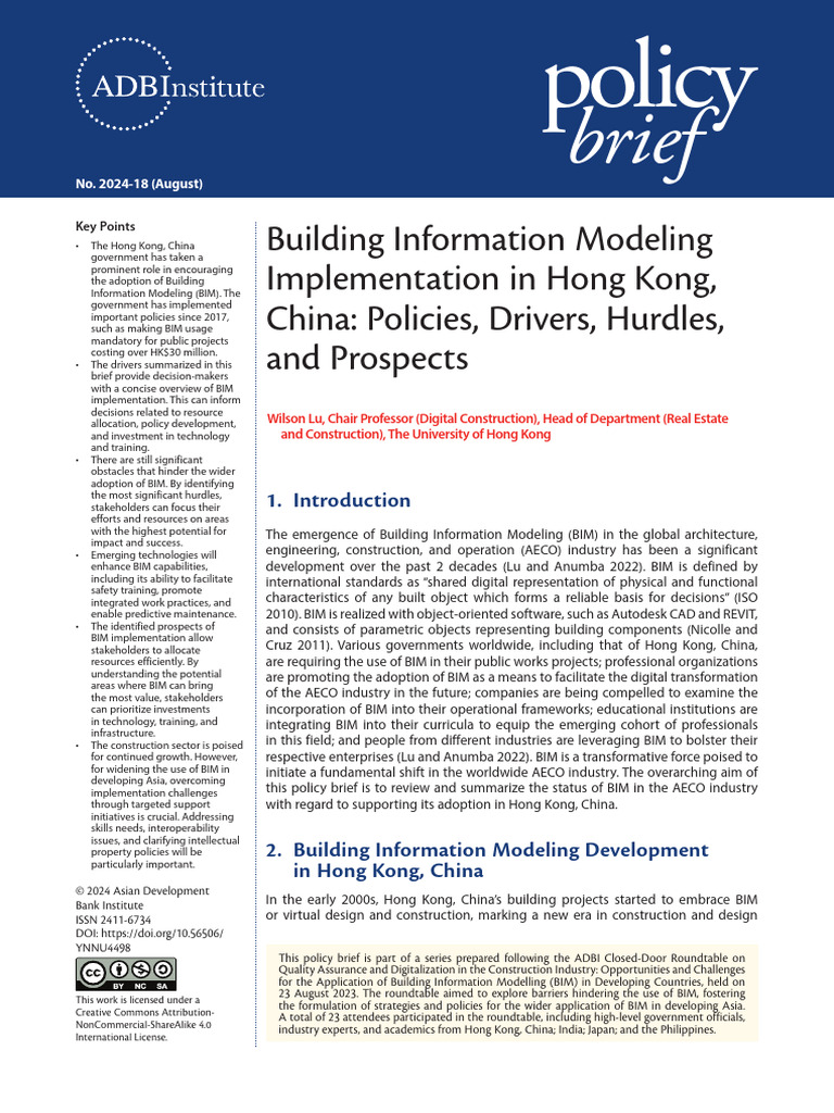 adbi-bim-implementation-hong-kong-china-policies-drivers-hurdles-and-prospects | PDF | Building ...