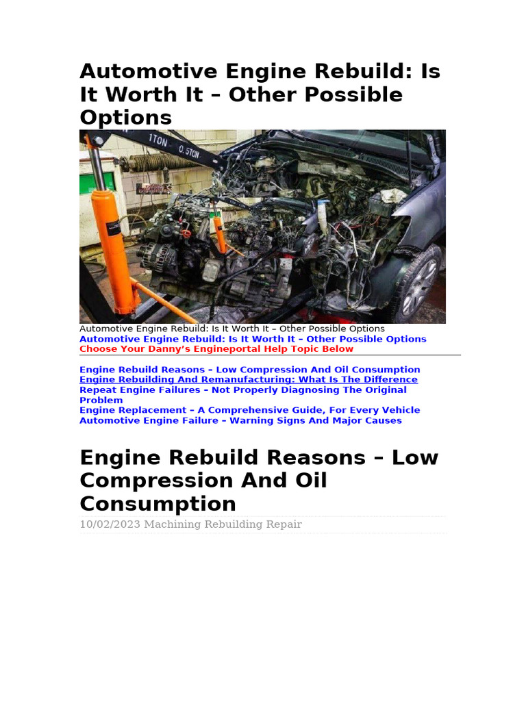 Engine Rebuilding: Worth the Cost? | PDF | Engines | Vehicle Parts