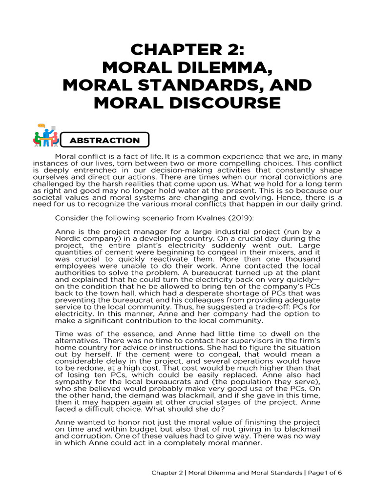 Chapter 2 Moral Dilemma, Moral Standards, and Moral Discourse | PDF