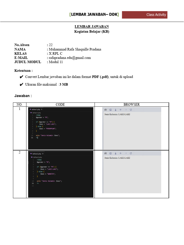 LEMBAR JAWABAN MODUL 11 - Struktur Kontrol PHP | PDF