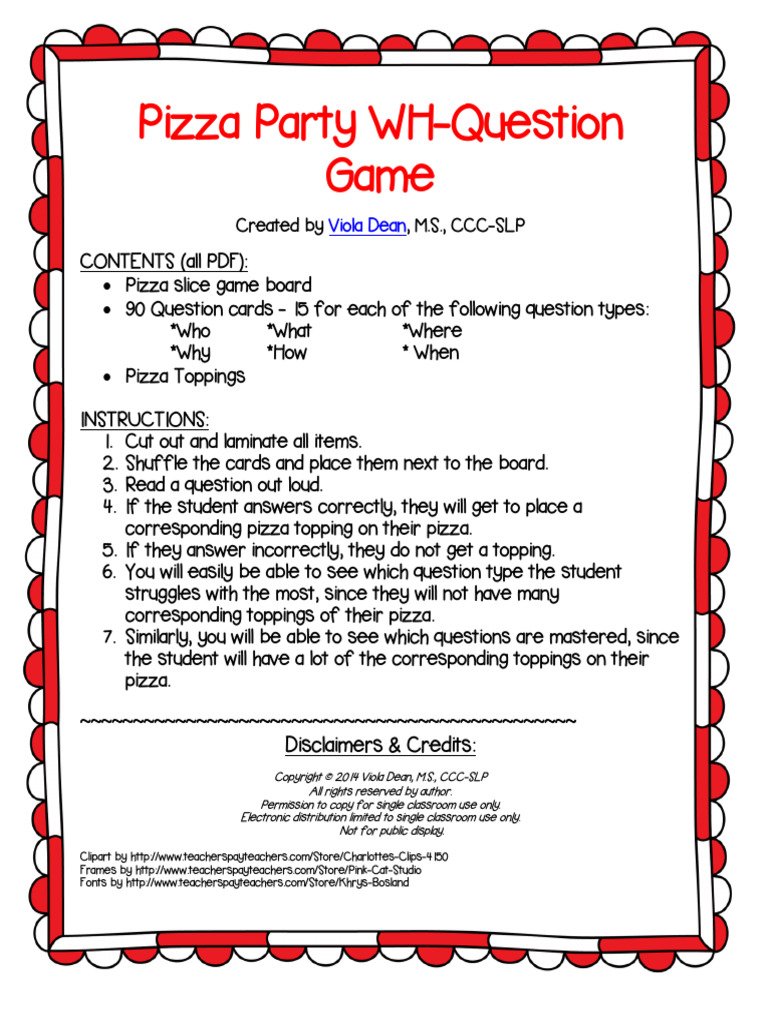WH Pizza Instructions Credits TOU | PDF