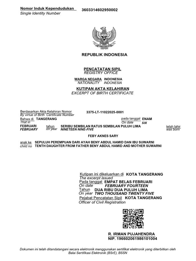 Akta Kelahiran Feby Aknes Sary - 20250214 - 132144 - 0000 | PDF