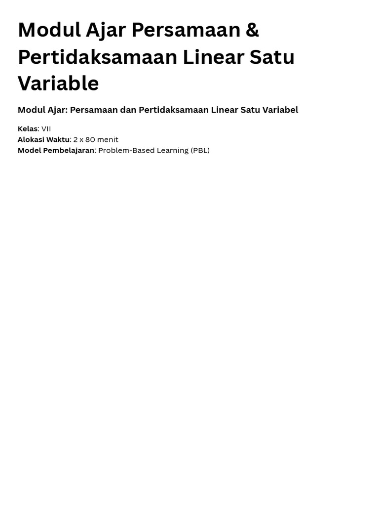 Modul Ajar Persamaan & Pertidaksamaan Linear Satu Variable | PDF