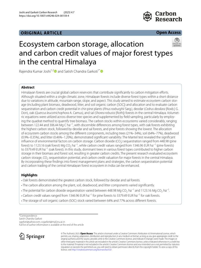 7 Ecosystem carbon storage, allocation and carbon credit values of ...