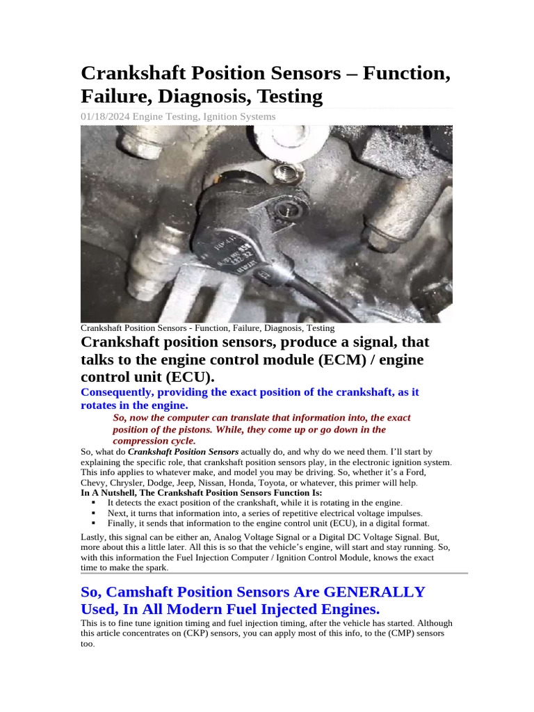 Crankshaft Position Sensors - Function | PDF | Ignition System | Voltage