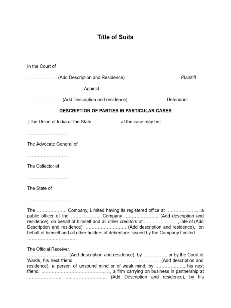 Title Suit Format and Parties Description | PDF