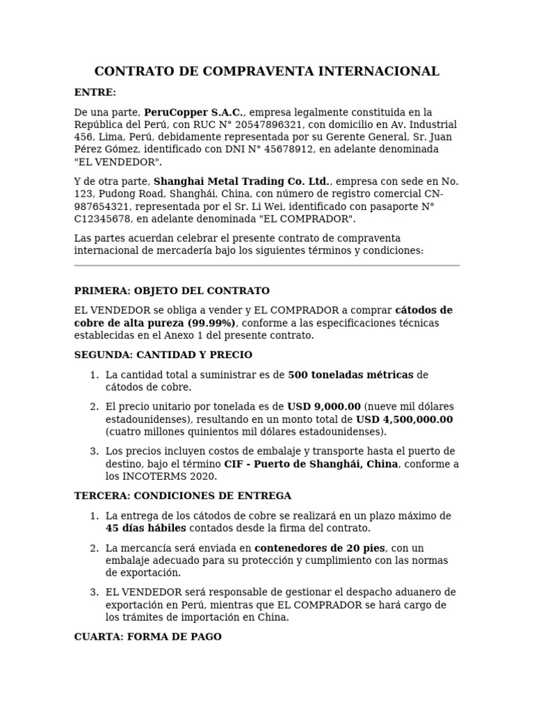Modelo De Contrato De Compraventa Internacional Ejemplos