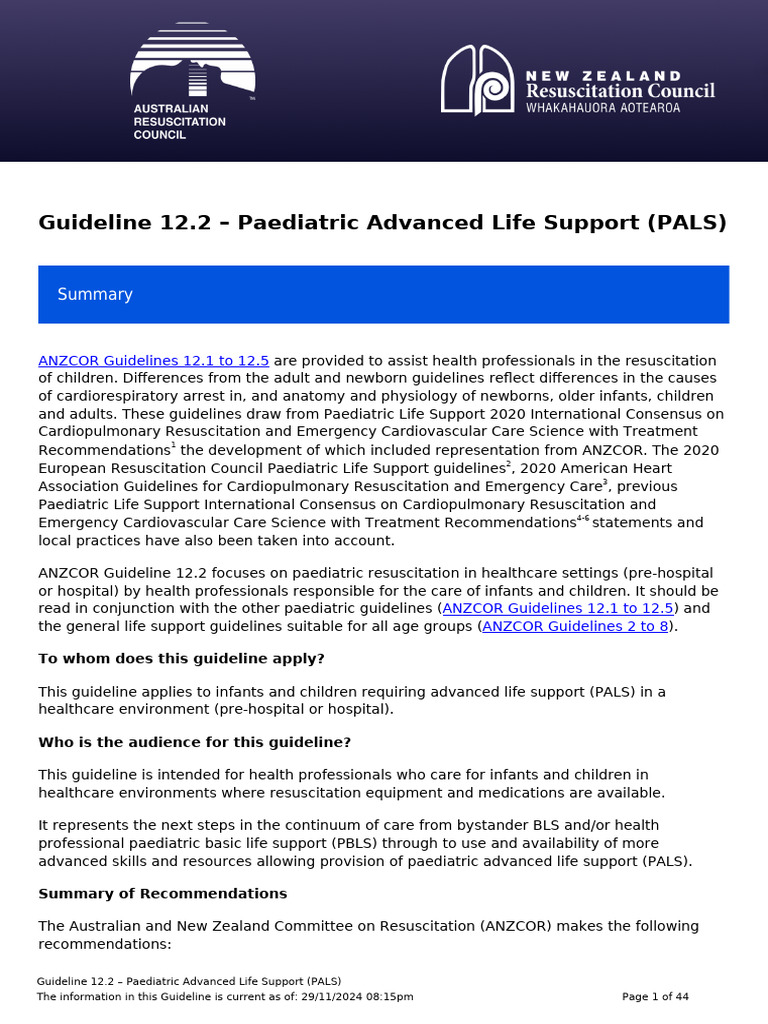 Guideline 12 2 Paediatric Advanced Life Support Pals 255 | PDF ...