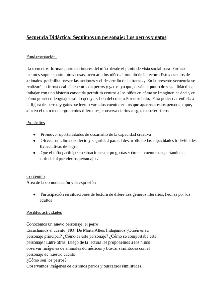 109 - Secuencia Didáctica - Seguimos Un Personaje - Los Perros y Gatos ...