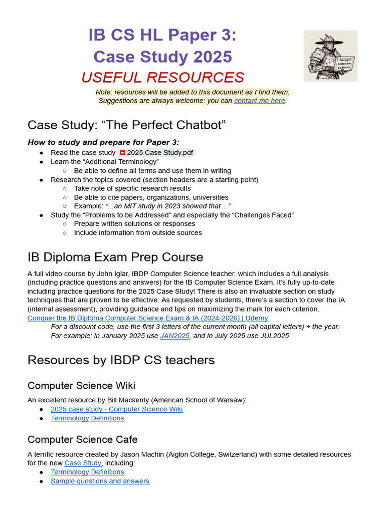 IB CS HL Paper 3: 2025 Case Study Guide | PDF | Cognitive Science ...