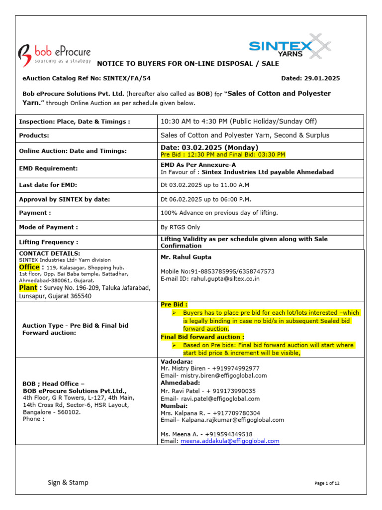 Sintex India Auction Catalogue FA-54 dt. 03.02.2025 | PDF | Auction | Taxes