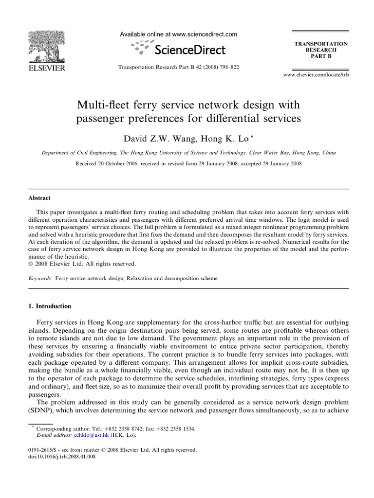 Multi-Fleet Ferry Service Network Design With Passenger Preferences For Differential Services ...