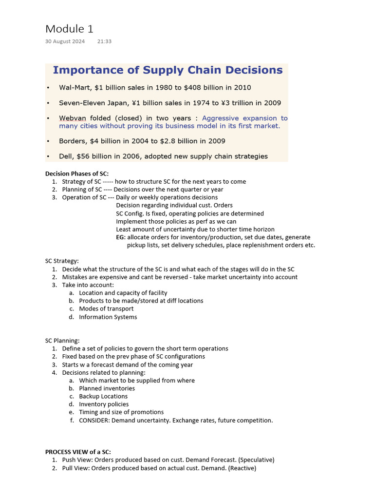 SCM Notes | PDF | Supply Chain Management | Strategic Management