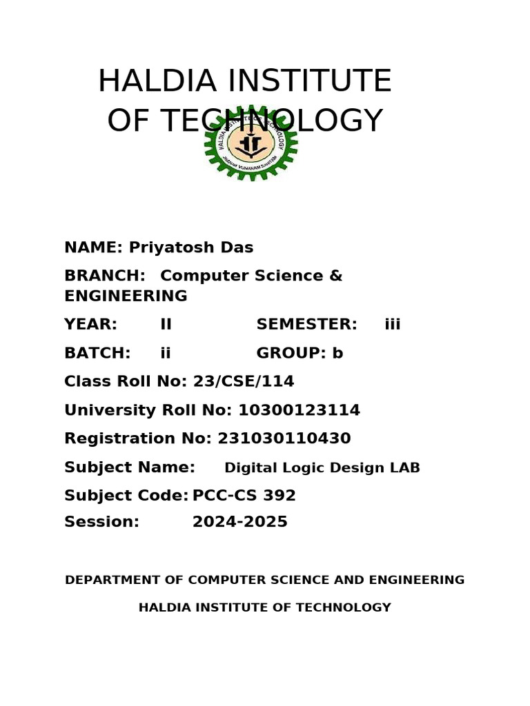 Digital Logic Design Lab Details 2024 | PDF