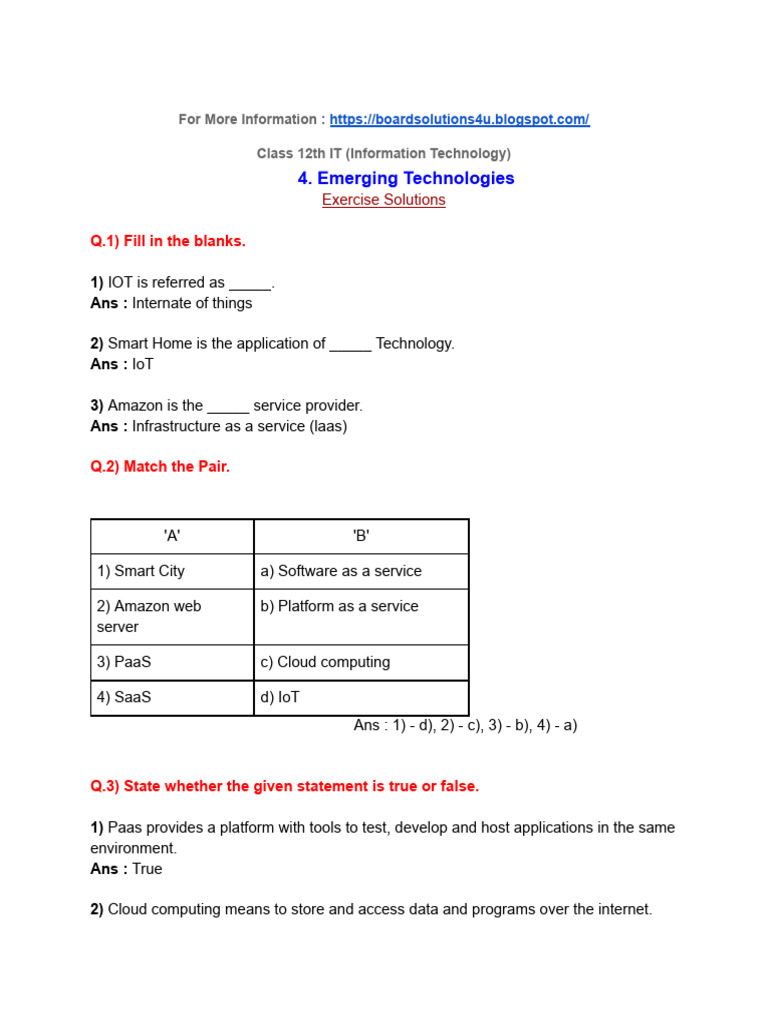 Class 12 Emerging Technologies Solutions | PDF | Cloud Computing ...