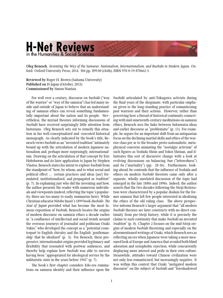 Brown Review of Benesch Inventing The Way of The Samurai | PDF ...