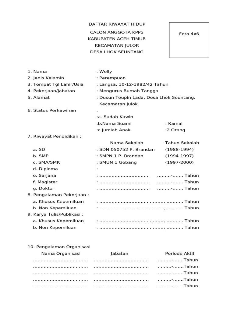 DAFTAR RIWAYAT HIDUP KPPS | PDF
