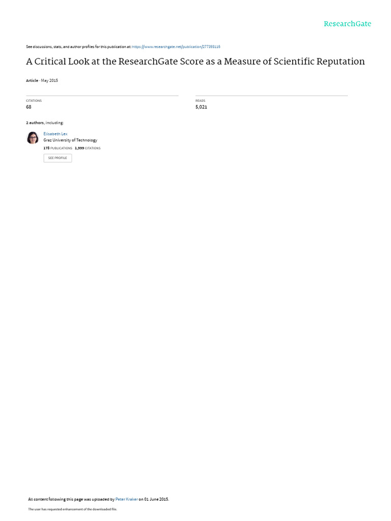 ASCW15 - Kraker Lex A Critical Look at The Researchgate Score | PDF | Scholarly Communication ...