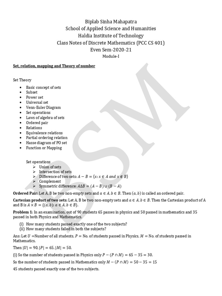 Module-I PCC CS 401 Set, Relation, Mapping and Theory of Number | PDF | Function (Mathematics ...