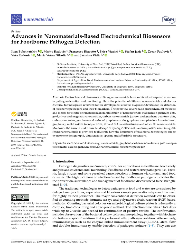 Nanomaterials 11 02700 v2 | PDF | Biosensor | Graphene