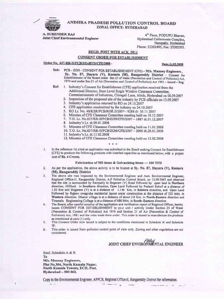 AP Pollution Board Certificate | PDF