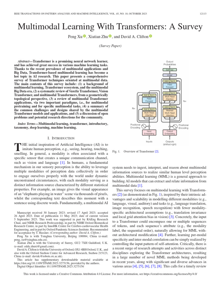 Multimodal Learning With Transformers A Survey | PDF | Artificial Intelligence | Intelligence ...